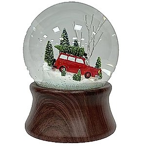Ashfield & Harkness Red Truck Special Delivery Decorative Wind Up Music Box Gifts Snow Globe with LED Battery Operated Light