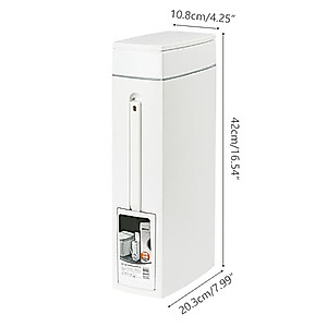 EXCBIOZ Trash Can,Bathroom Trash Can with Toilet Brush Holder Press-Type Plastic Garbage Can Slim Rectangular Trash Bin for Toilet Kitchen, 7.99x4.25x16.54in, White