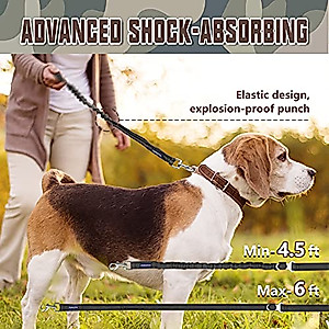 AUROTH Dog Leash Large Dogs, Heavy Duty Dog Leash Bungee, No Pull Dog Leash for Shock Absorption, Black Dog Training Leashes for Medium Large Breed Dogs 6FT, 2 Padded Handles