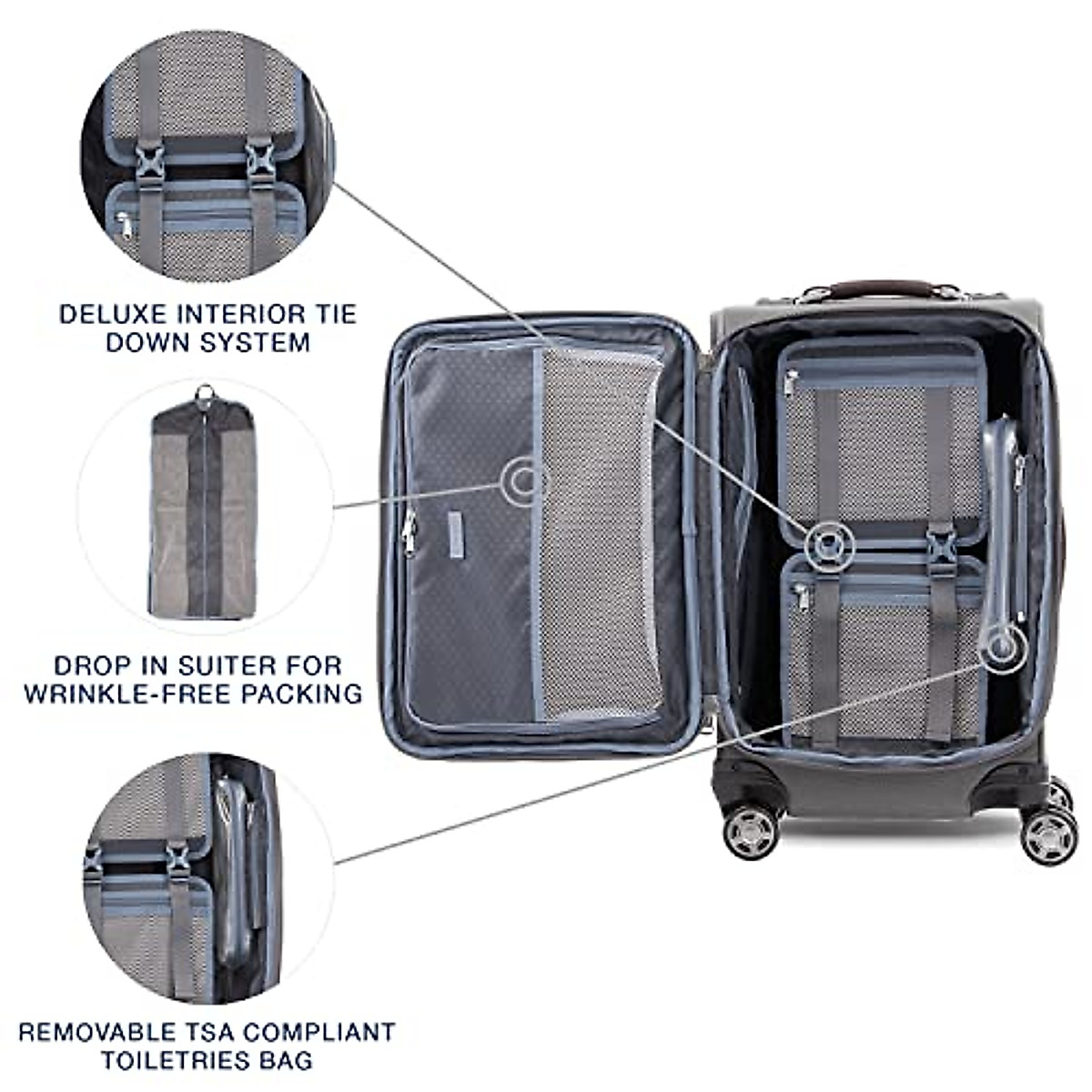 Travelpro Platinum Elite Softside Expandable Carry on Luggage, 8 Wheel Spinner Suitcase, USB Port, Suiter, Men and Women, Vintage Grey, Carry On 21-Inch