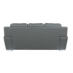 Blackjack Furniture Binion 1 Piece Modern Genuine Leather Sofa for Living Room with Padded Headrest, Wide Arms & Chrome Accents, Elegant Upholstered Couch, Sofa, Gray