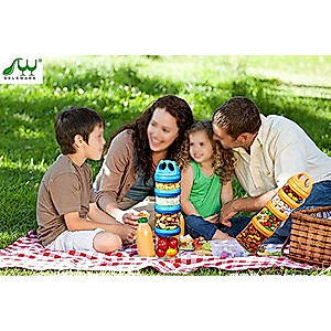 SELEWARE Portable Stackable Food Storage Containers for Snacks Formula Powder and Drinks Twist Lock System Airtight Leak-proof BPA and Phthalate Free 4 Piece Jars 31oz Blue