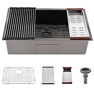 25 Inch Drop In Kitchen Sink Stainless Steel-Bokaiya 25x22 Topmount Kitchen Sink Drop In 16 Gauge Deep Single Bowl Kitchen Sink with Dish Grid& Roll Up Rack