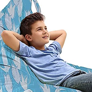 Ambesonne Floral Lounger Chair Bag, Flower Petals Hand Drawn Spring Fragrance Bouquets Gardening Pattern, High Capacity Storage with Handle Container, Lounger Size, Deep Sky Blue and Pearl