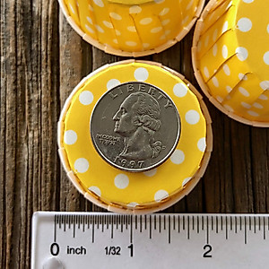 Bulk MINI Candy Nut Paper Cups - Mini Baking Liners - Yellow White Polka Dot - 100 Pack