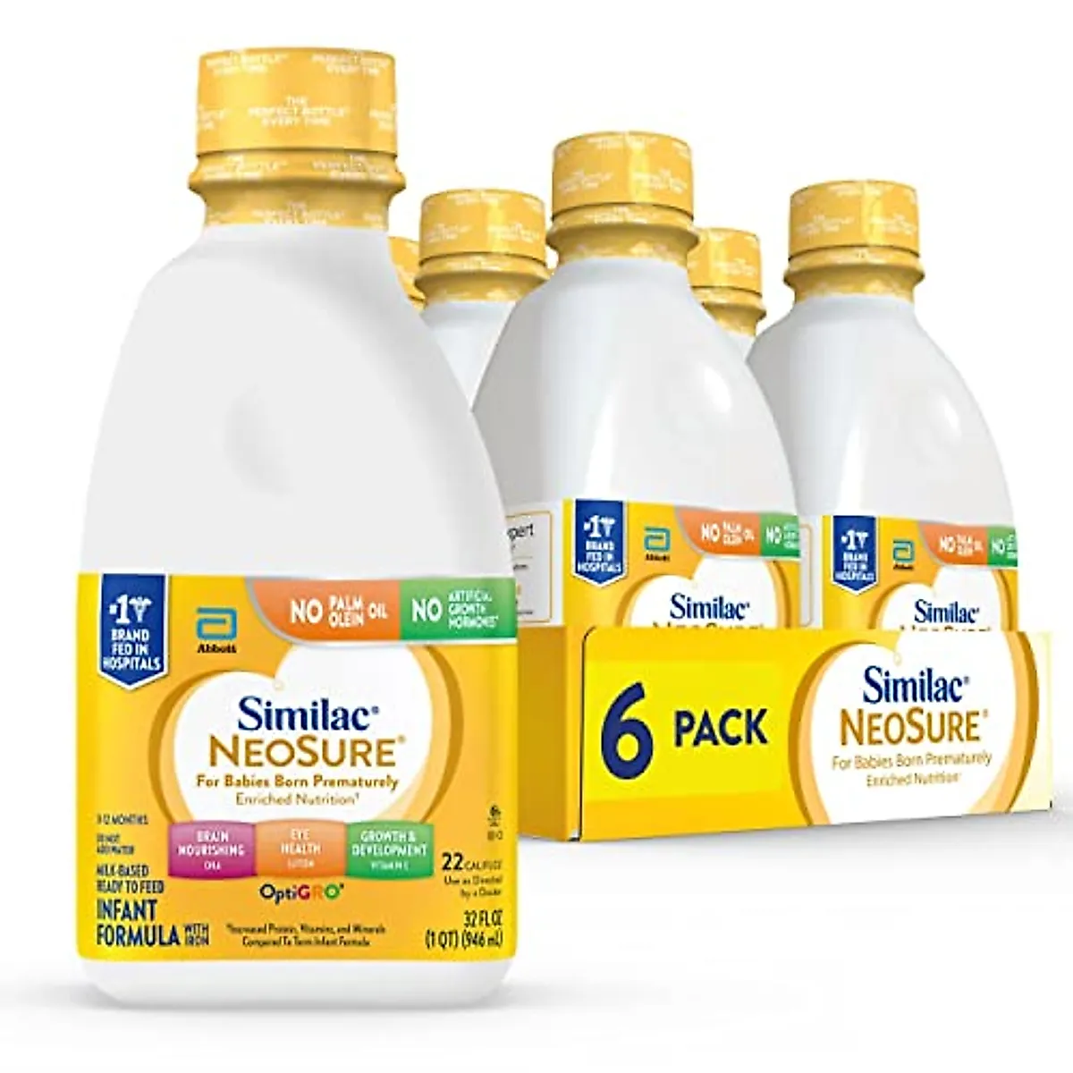 Similac NeoSure Premature Post-Discharge Infant Formula, Ready-to-Feed Baby Formula, 32-fl-oz Bottle, Pack of 6