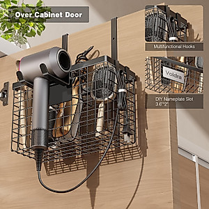 VOLDRA Hair Dryer Holder Cabinet Door, Adhesive Hair Tool Organizer Wall Mount Adjustable Height Blow Dryer Holder Under Sink/Countertop for Flat Curling Iron, Hair Brush, Hair Straightener(Black)