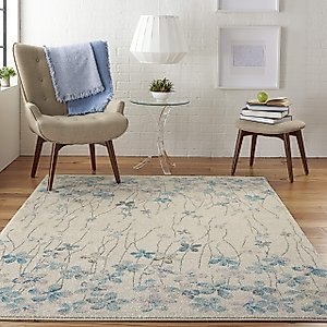 Nourison Tranquil Floral Ivory 5'3" x 7'3" Area -Rug, Easy -Cleaning, Non Shedding, Bed Room, Living Room, Dining Room, Kitchen (5x7)