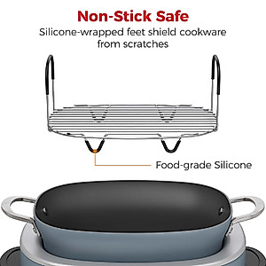 Goldlion Steam and Roast Rack Compatible with Ninja Crockpot Slow Cooker - Stainless Steel Roasting Rack with Silicone-Protected Feet & Handles - Accessories for Ninja Foodi Possiblecooker