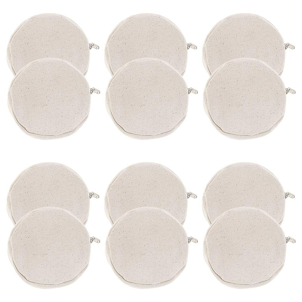 Muka 12-Pack Round Zipper Pouch 4 Inches Natural Cotton Canvas Craft Pouches for Art Supplies