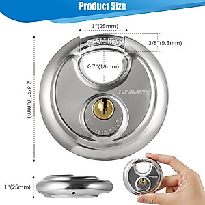 Travate Keyed Alike Disc Padlock, 6PCS Stainless Steel Discus Lock with 2-3/4 in. Wide, 3/8 in. Diameter Shackle, Waterproof Discus Lock for Storage Unit, Sheds, Garages and Fence
