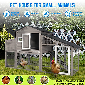 PetsCosset Chicken Coop Wooden Backyard Hen House - Indoor Outdoor for 2-3 Chickens, 2 Story Poultry Cage with Run, Chicken Nesting Box, Pull Out Trays and Anti-Slip Asphalt Ramp