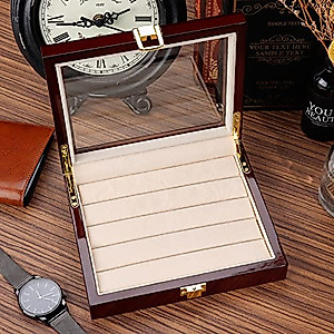 HAWSON Wood Jewelry Case with Glass Top Ring Storage Organizer for Men and Women Jewelry Storage