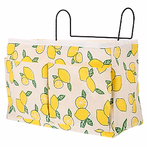 Lemon Bedside Cotton Linen Hanging Storage Bag Bed Storage Pocket Organizer Pouch Diaper Stacker for Bed Crib Craddle Baby Clothes Organizer