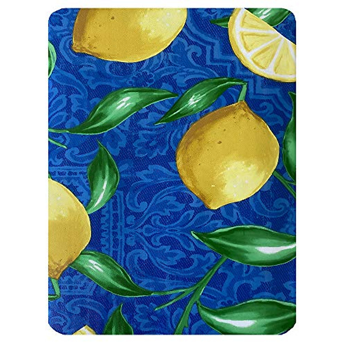 Newbridge Provence Blue and Yellow Lemon Print Vinyl Flannel Backed Tablecloth, French Provencal Lemon Damask Design Waterproof Patio, Kitchen Tablecloth, 52 Inch x 70 Inch Oblong/Rectangle