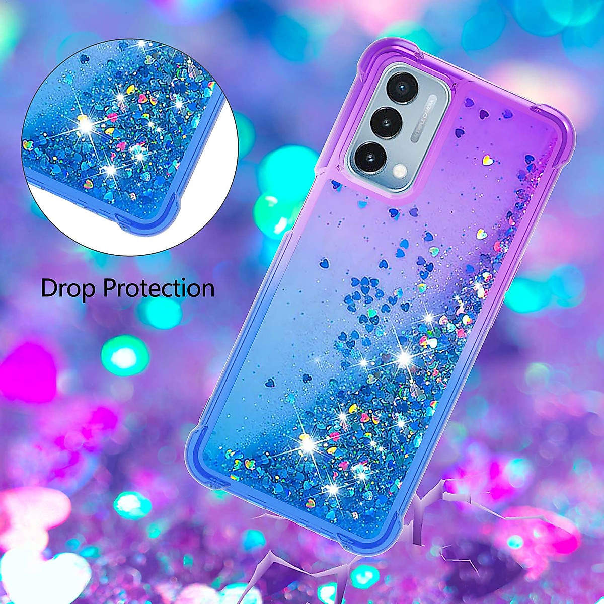 CAIYUNL for OnePlus Nord N200 5G Case with Tempered Glass Screen Protector,Glitter Bling Flowing Liquid Sparkle Soft TPU Shockproof Protective Case Women Girls for OnePlus Nord N200 5G - Purple Blue
