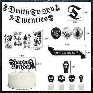 Refavor Death to My 20s Decorations - Black Funeral Party Balloons Banner Supplies 30th Rip My 20s Birthday Decorations Women Men Twenties Sash Youth Funny Bday Party Coffin Decor for Him Her