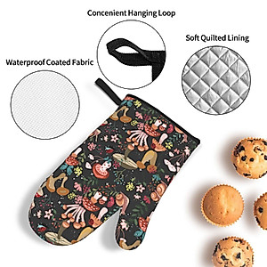 Mushrooms Snails Butterflies Oven Mitts and Potholders Professional Heat Resistant Cotton Oven Mitts Kitchen Gloves 4 Piece Set