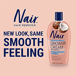 Nair Sensitive Formula Shower Cream Hair Remover with Coconut Oil and Vitamin E, 12.6oz