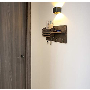 ROOREVO Key Holder for Wall Mail Holder Wall Organizer with Key Hooks and A Floating Shelf Rustic Home Decor for Entryway or Mudroom,Brown