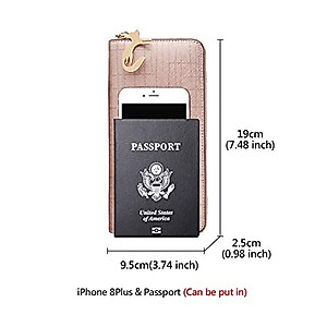 iFOXER Women Leather Long Wallet Fashion Elegant Card Holder Purse Zipper Gift Box Packaging (Rose gold)