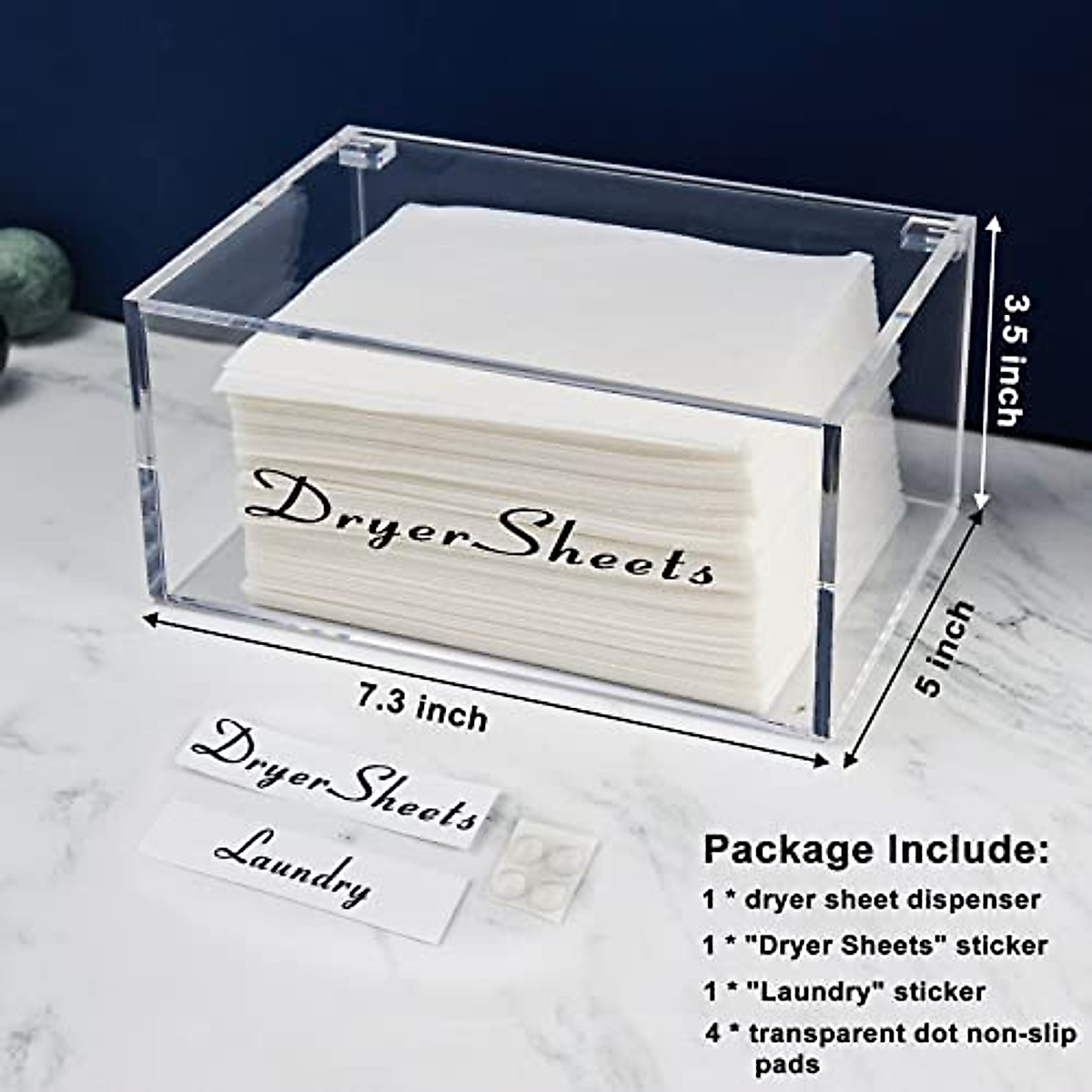 Acrylic Dryer Sheet Dispenser with Lid, Clear Dryer Sheet Holder for Laundry Room Decor and Accessories, Modern Style Fabric Softener Dispenser Transparent Container for Laundry Room Organization