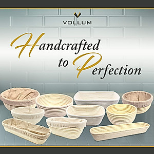 Vollum Bread Proofing Basket Banneton Baking Supplies for Beginners & Professional Bakers, Handwoven Rattan Cane Bread Maker with Linen for Artisan Breads, 7 x 4 Inch, 0.5-Pound Round Brotform