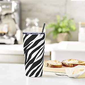 CHASOEA Zebra Tumbler 20oz Animal Skin Print Stainless Steel Insulated Tumblers with Lid and Straw Funny Travel Coffee Mug Tea Wine Cups Water Bottle Sport Gifts for Women Men