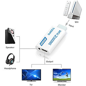 TIZOPO Wii to HDMI Converter, Wii HDMI Adapter 1080P Output Video Audio with 5ft High Speed HDMI Cable&3.5mm Audio Jack, Compatible with Full HD Devic, Supports All Wii Display Modes 720P, NTSC