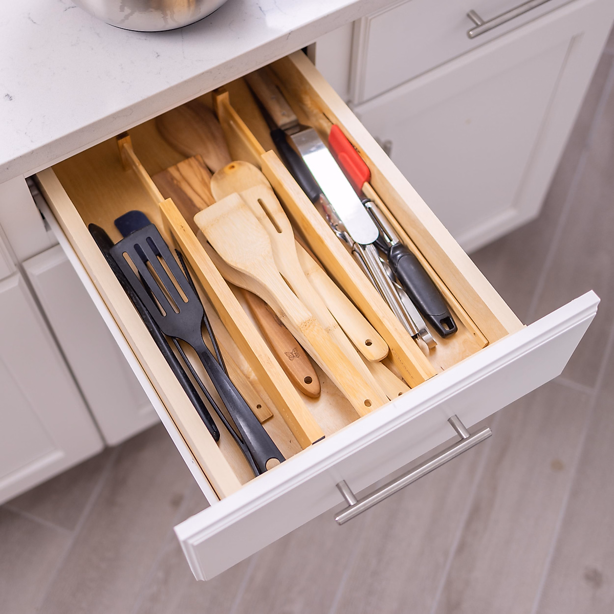 Fabsome Drawer Divider 6 Pack, Bamboo Dresser Organizers for Clothes Socks Underwear Baby Clothing, Wooden Separators for Nursery Organization Adjustable from 12.5'' to 17'' with Soft Foam Ends