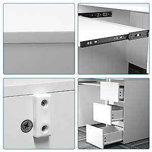 Furnicare Computer Desk with Storage Shelf and 6 Drawers, 47 inch Writing Home Office Workstation, Modern Work Study Writing Table Desk, Wood PC Laptop Desk, Desk for Bedroom, White