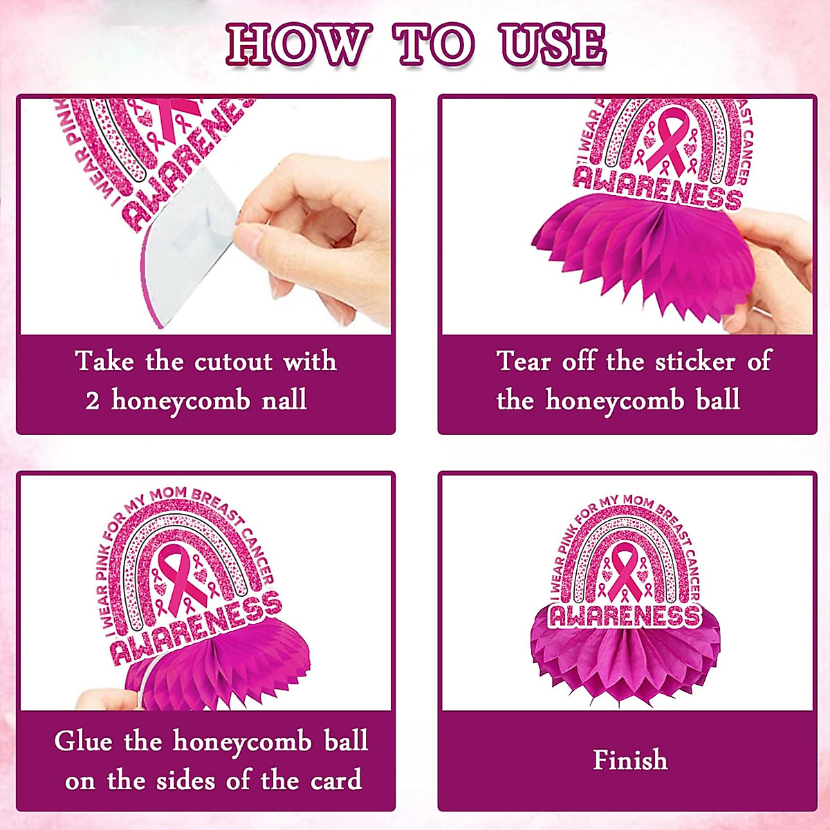 Glodecart 9PCS Breast Cancer Awareness Honeycomb Table Centerpiece for Home, Fight Cancer Theme Pink Ribbon Breast Cancer Table Topper Centerpiece Decorations for Table Decor Charity Party Supplies