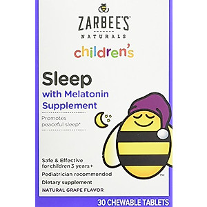 Zarbee's Naturals Children's Sleep Melatonin Supplement Chewable Tablets Grape Flavor - 30 ct, Pack of 2