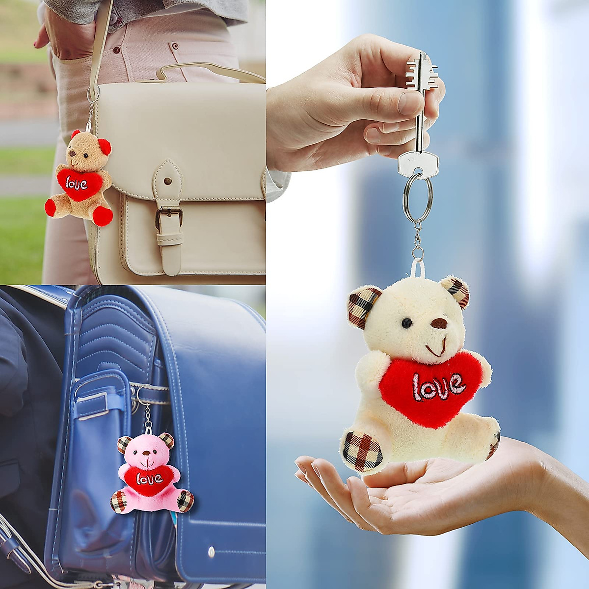 Chivao 16 Pieces Heart Bear 3.5 Inch Plush Bear Toy Stuffed Mini Bear with Heart I Love You Bear Stuffed Animals Bears for Valentine's Gift Keychain Wedding Birthday Party