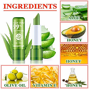 NVLEPTAP 3PCS Aloe Vera Lipstick,Lip Stain,Lip Gloss, Long Lasting Nutritious Lip Balm, Moisturizer Magic Temperature Color Changing Lipstick, Lip Stain Long Lasting Waterproof Lip Makeup