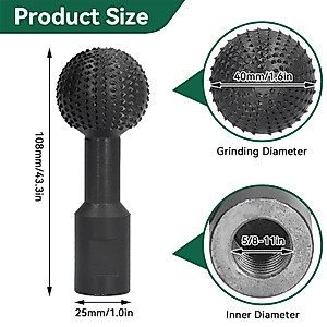 Agatige Ball Grinding Head, 5/8‑11in Wood Carving Burrs Carbon Steel Sphere Rotary Burr Ball Gouge Grinding Head Woodworking Attachment Tool for Wood Carving Grinding Polishing Engraving