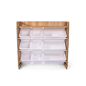 Humble Crew Aspen Supplies Shelf and 9 Plastic Storage Bins, Natural/White Pet Organizer