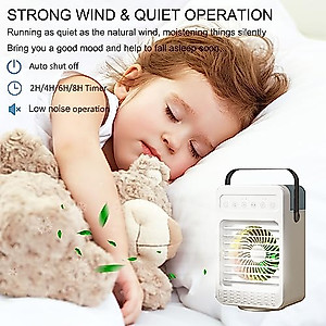 Trovono Portable Air Conditioner Fan,Mini Personal Air Cooler with 4 Wind Speed,2/4/6H Timer,600ML Tank,Rainbow LED Light,120°Oscillating Cooling Fan,2 Spray,Low Noise,Desktop Office, Home, Bedroom