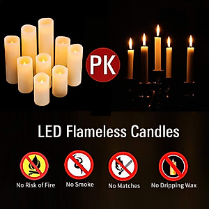 antizer Flameless Candles Led Candles Pack of 9 (H 4" 5" 6" 7" 8" 9" x D 2.2") Ivory Real Wax Battery Candles with Remote Timer
