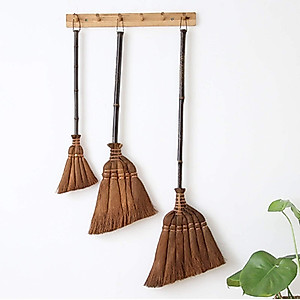 YJFENG Traditional Broom, Wall-mounted Gardening Tools, Palm Bristles Soft with Bamboo Handle, Hand Made for Cleaning, 5 Sizes (Color : E-122x27cm)