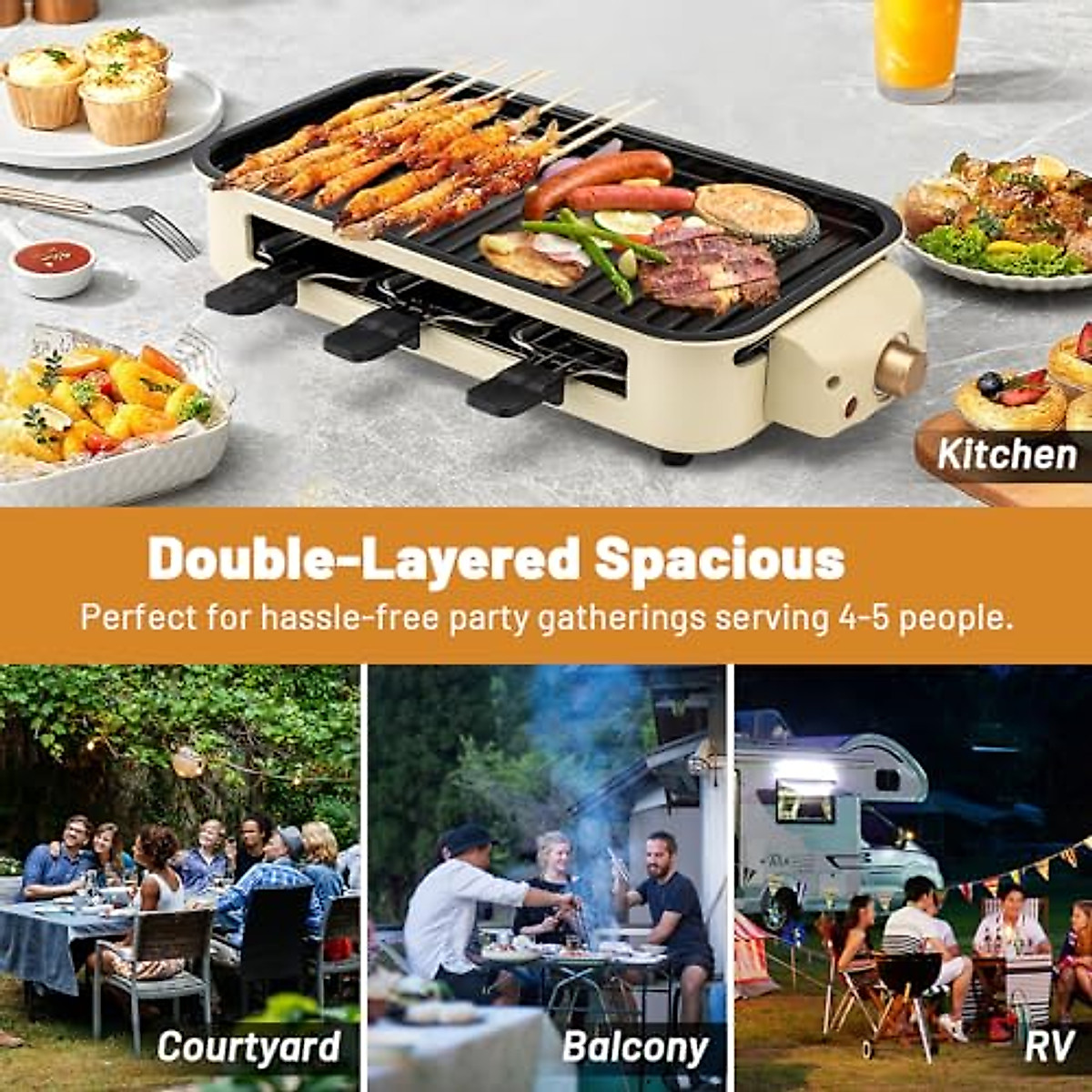 SUEWRITE Electric Smokeless Indoor Grill, Electric Grill Non-Stick Cooking Removable Plate, Portable Korean BBQ Grill with Removable Temperature Control, Dishwasher Safe, 1500W
