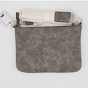 VR NYC Women's Zip Closure Faux-Suede Adjustable Strap Crossbody Bag, Charcoal