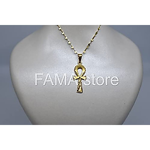 FAMA.store Egyptian Jewelry Ankh Cross Key of Life 18K Solid Yellow Gold necklas Pendant #12