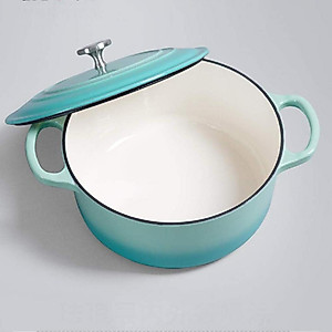 MYYINGBIN Cast Iron Pot with Non-Stick Enamel Coating Soup Casserole Stew Pot with Handle Easy Clean, Blue, 4L