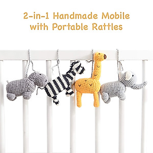 Joliecraft Woodland Safari Musical Baby Crib Mobile, Handmade Nursery Mobile Decor in White and Gray