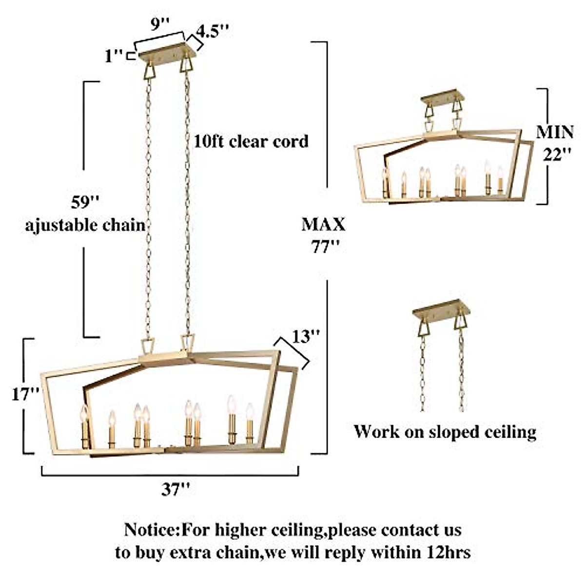 KSANA Gold Chandelier, Modern 8 Lights Metal Light Fixture for Dining Room and Kitchen Island