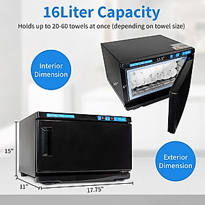 West Ivory Hot Towel Warmer and UV Treated Hygienic Cabinet, 16L Capacity, 2 in 1 Portable Heater Fitting 20-60 Towels, For Yoga Studios, Barbers and Hotels, Black