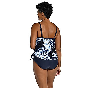Maxine Of Hollywood Women's Standard Scoop Neck Faux Side Tie One Piece Swimsuit, Indigo//Moonlight Tropics, 16