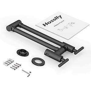 Pot Filler Faucet, Wall Mount Lead-Free Brass Pot Filler Kitchen Faucet with cUPC Certified, Folding Stretchable Kitchen Faucet with Double Joint Swing Arms, Single Hole - Matte Black