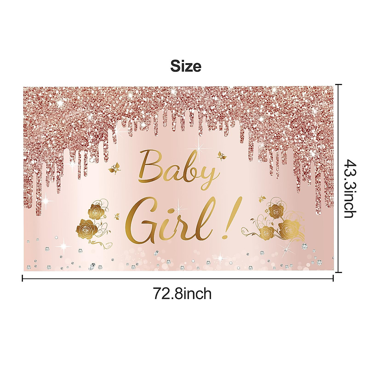 Baby Shower Decorations Baby Girl Banner, Pink Rose Gold Baby Girl Shower Backdrop Party Supplies, Pink Sweet Baby Shower Poster Background Photo Booth Props Decor